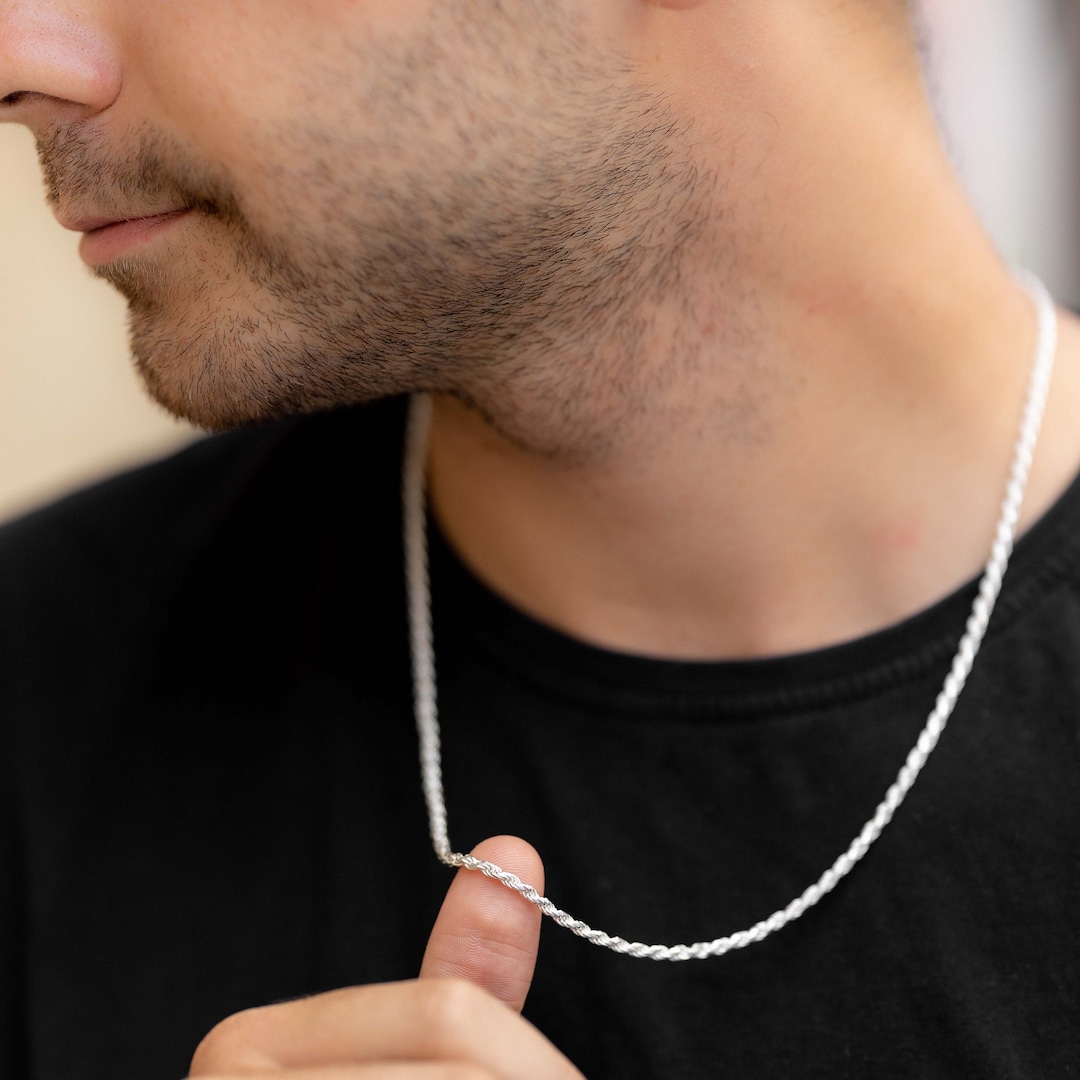 Men's Silver Rope Chain,mens Necklace,mens Jewelry,925 Chain,waterproof ...