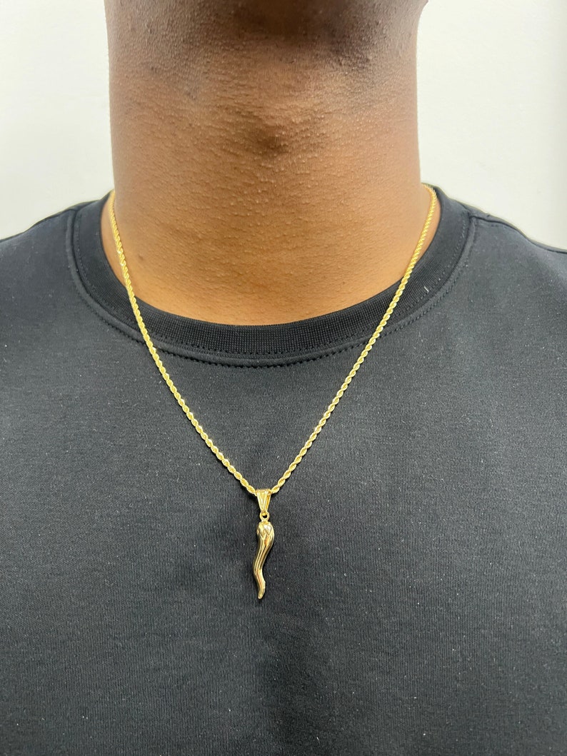 18K Italian Cornicello Rope Necklace for Men, Gold Filled Italian Horn ...