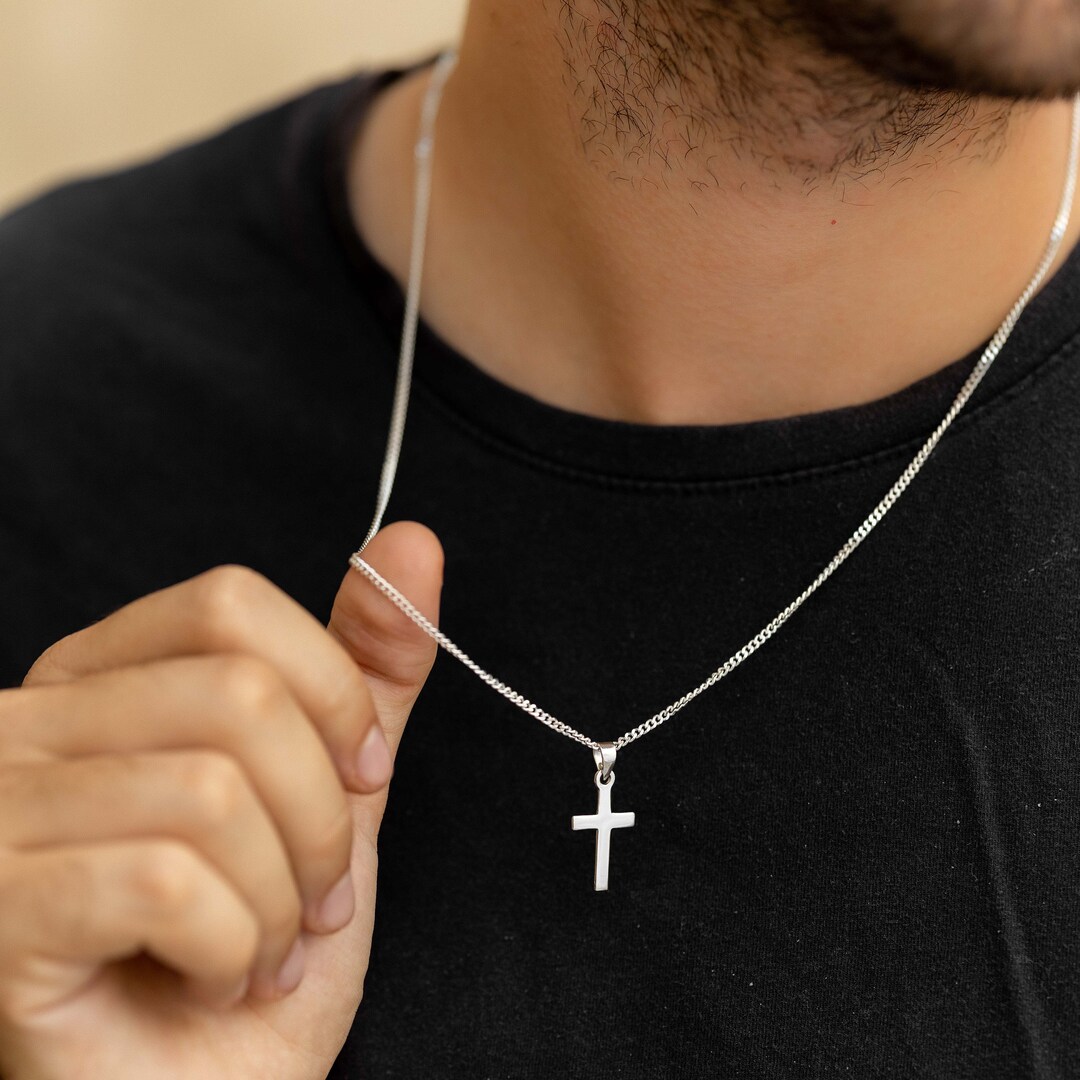 Sterling Silver Mens Cross Necklace, Christian Cross Chain, Cross ...
