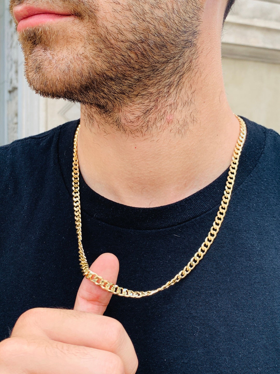 18K Thick Gold Mens Curb Chain,gold Filled Necklace for Man,waterproof ...
