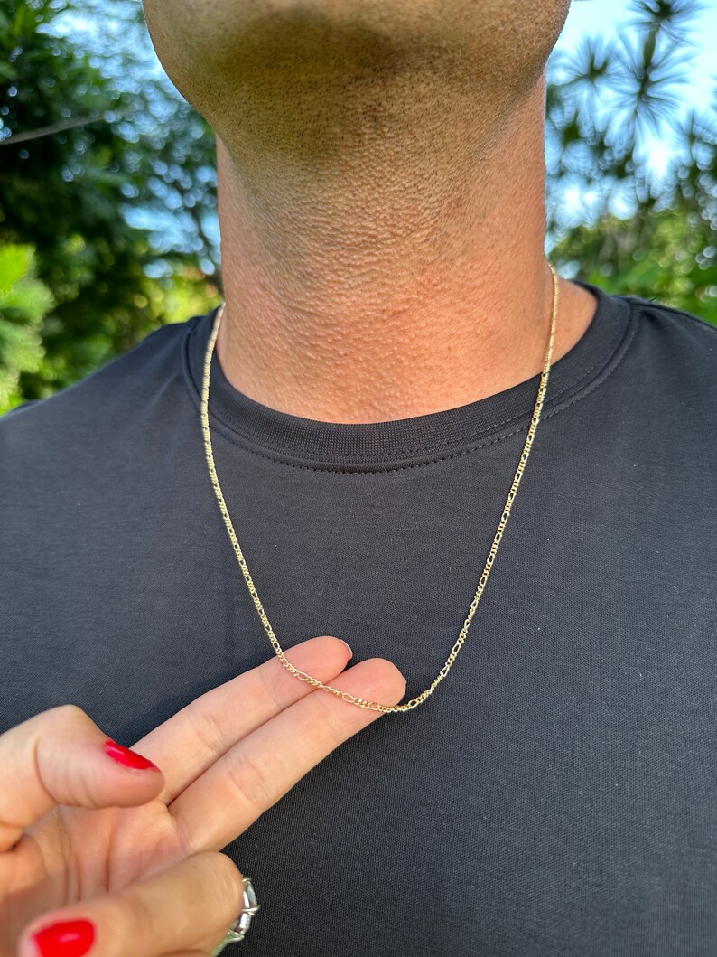 18K Mens Gold Figaro Chain, 1.5mm Thin Gold Chain, Waterproof Necklace ...