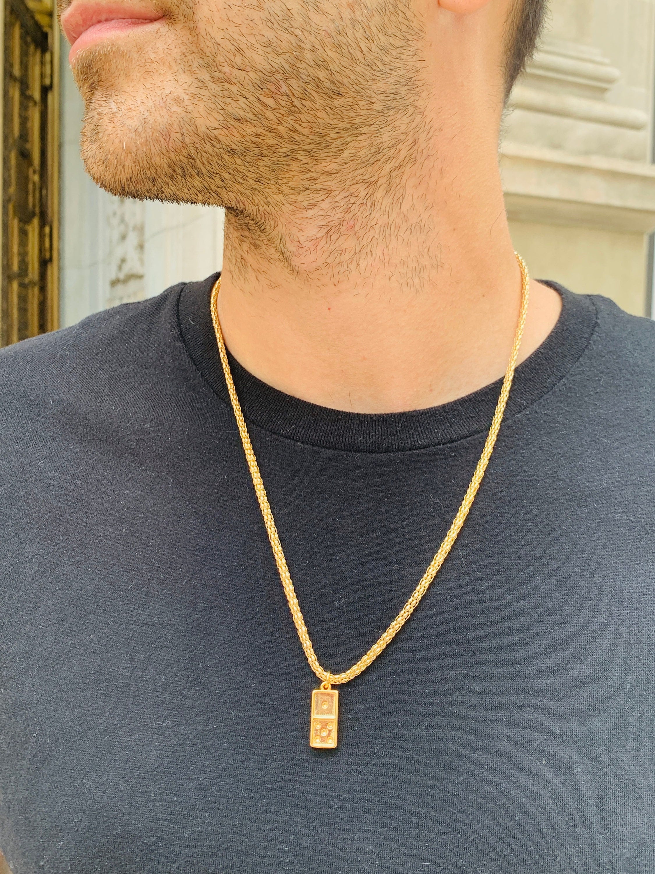 18K Domino Charm Necklace Men's Domino Necklace Hispanic - Etsy