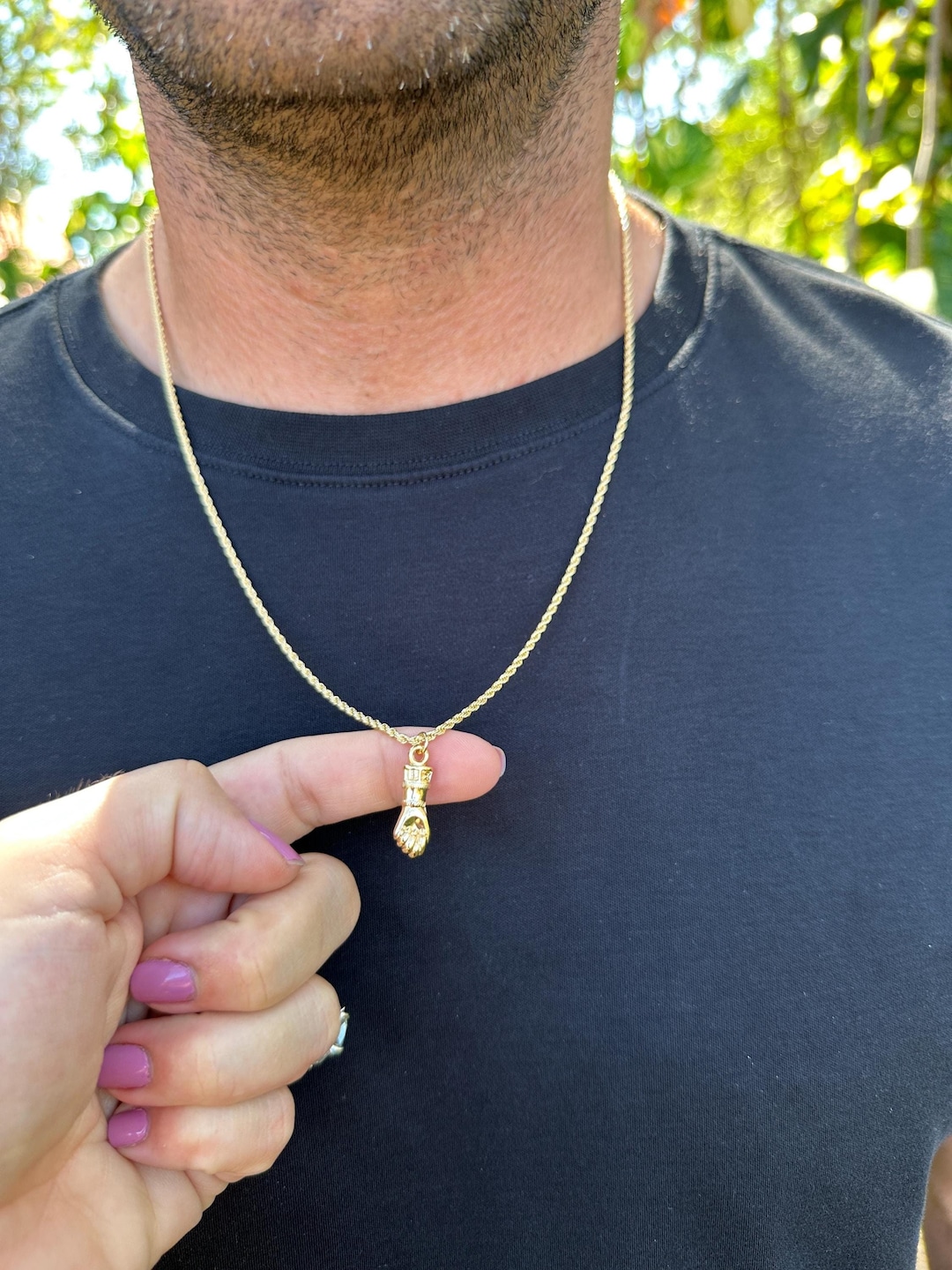 18K Italian Mano Fico Necklace for Men, Figa Hand, Personalized Amulet ...