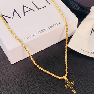 18K Mens Cross Necklace on Rope Chain, Religious Gift for Man, Catholic ...