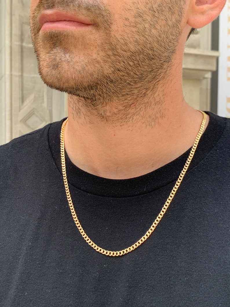 18K Gold Cuban Link for Men, Thick Chains, Mens Necklace, Waterproof ...