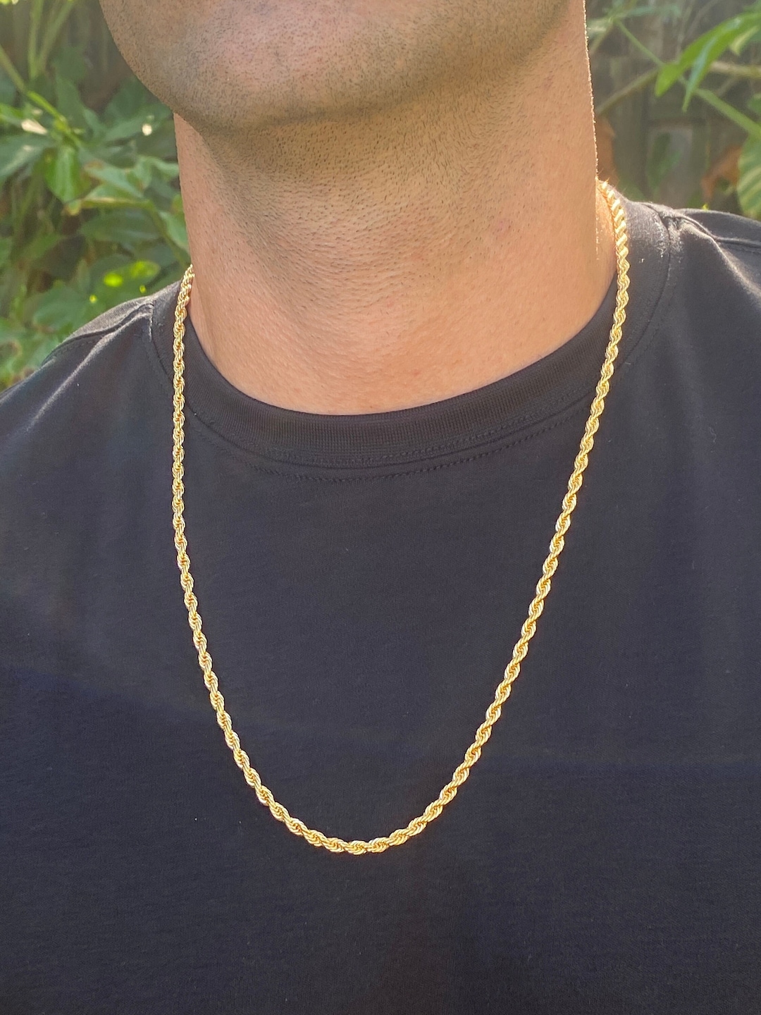 18K 4mm Gold Filled Rope Chain, Mens Rope Necklace, Mens Accessories ...