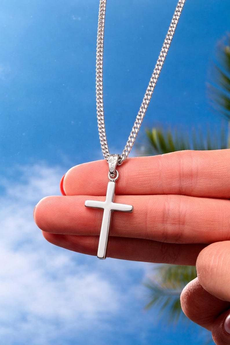 Sterling Silver Mens Cross Necklace, Christian Cross Chain, Cross ...
