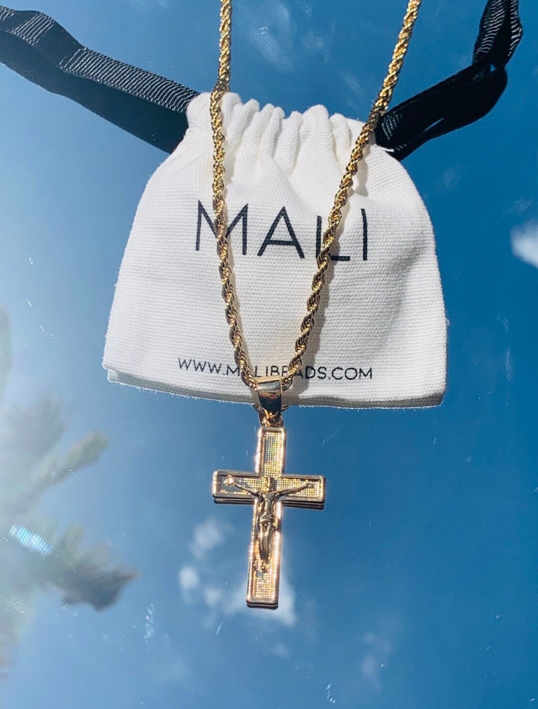 18K Men's Large Cross Necklace, Crucifix Chain, Religious Gift for Man ...