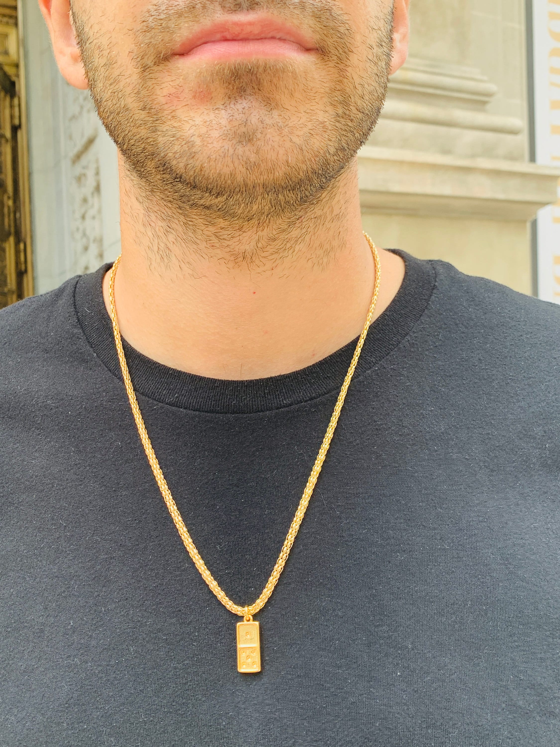 18K Domino Charm Necklace Men's Domino Necklace Hispanic - Etsy