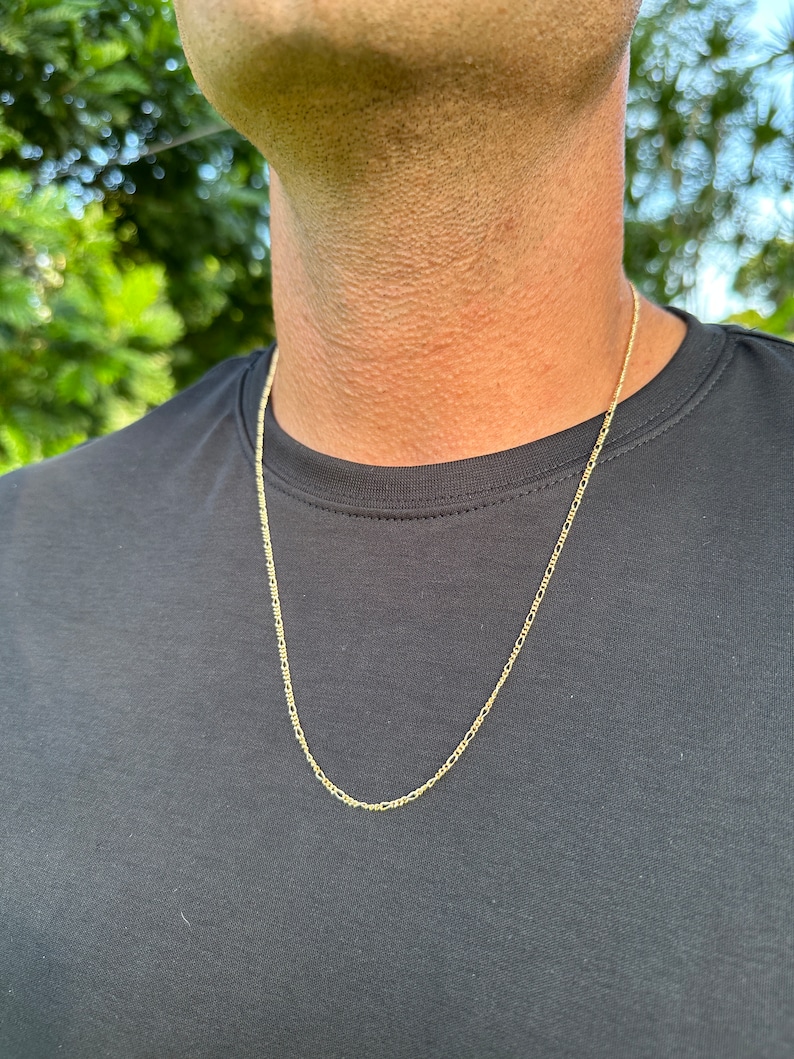 18K Mens Gold Figaro Chain, 1.5mm Thin Gold Chain, Waterproof Necklace ...