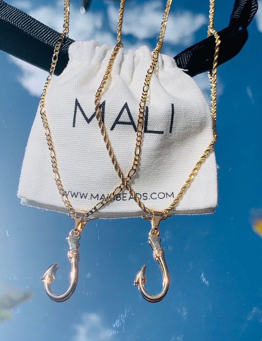 18K Hook Charm Pendant Necklace, Fishing Charm Necklace, Fishermen ...