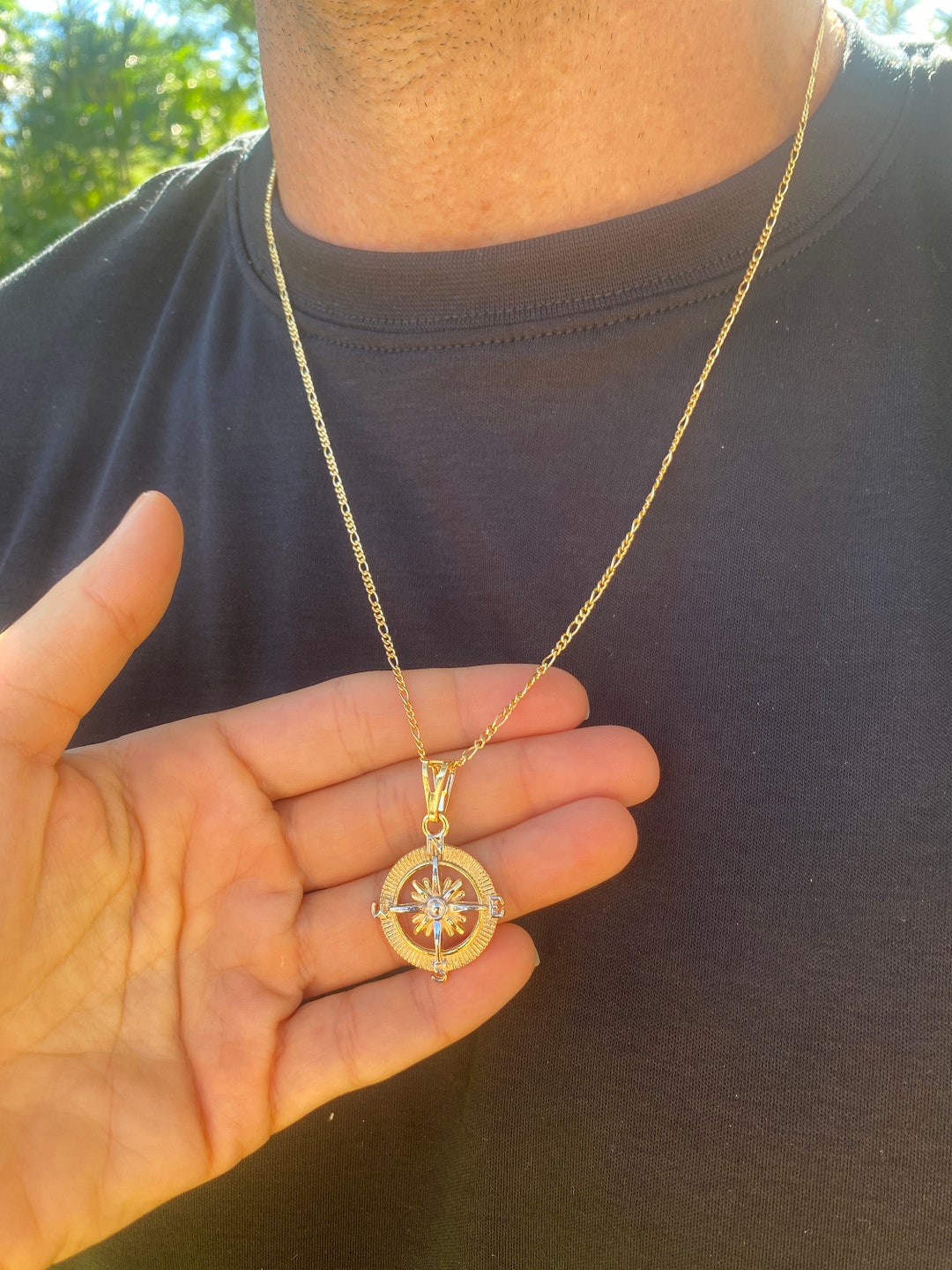 18K Gold Compass Necklace for Men, North Star Necklace, Charm Necklace ...