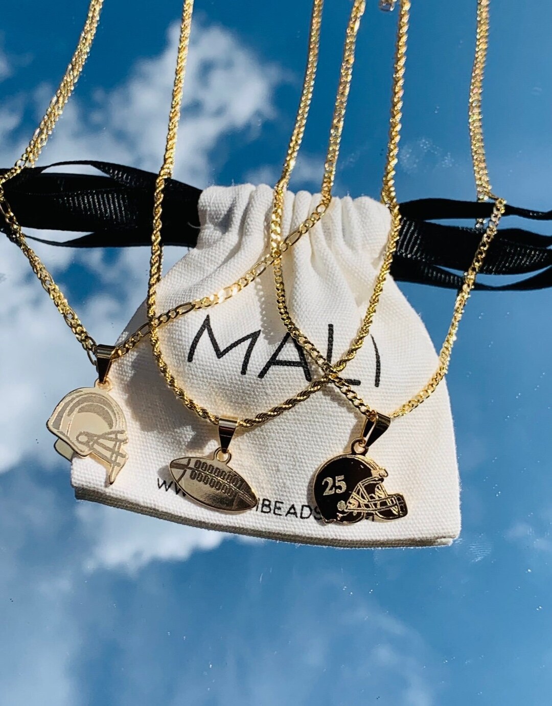 18K Mens Gold Football Necklace, Curb Chain, Football Pendant Chain ...