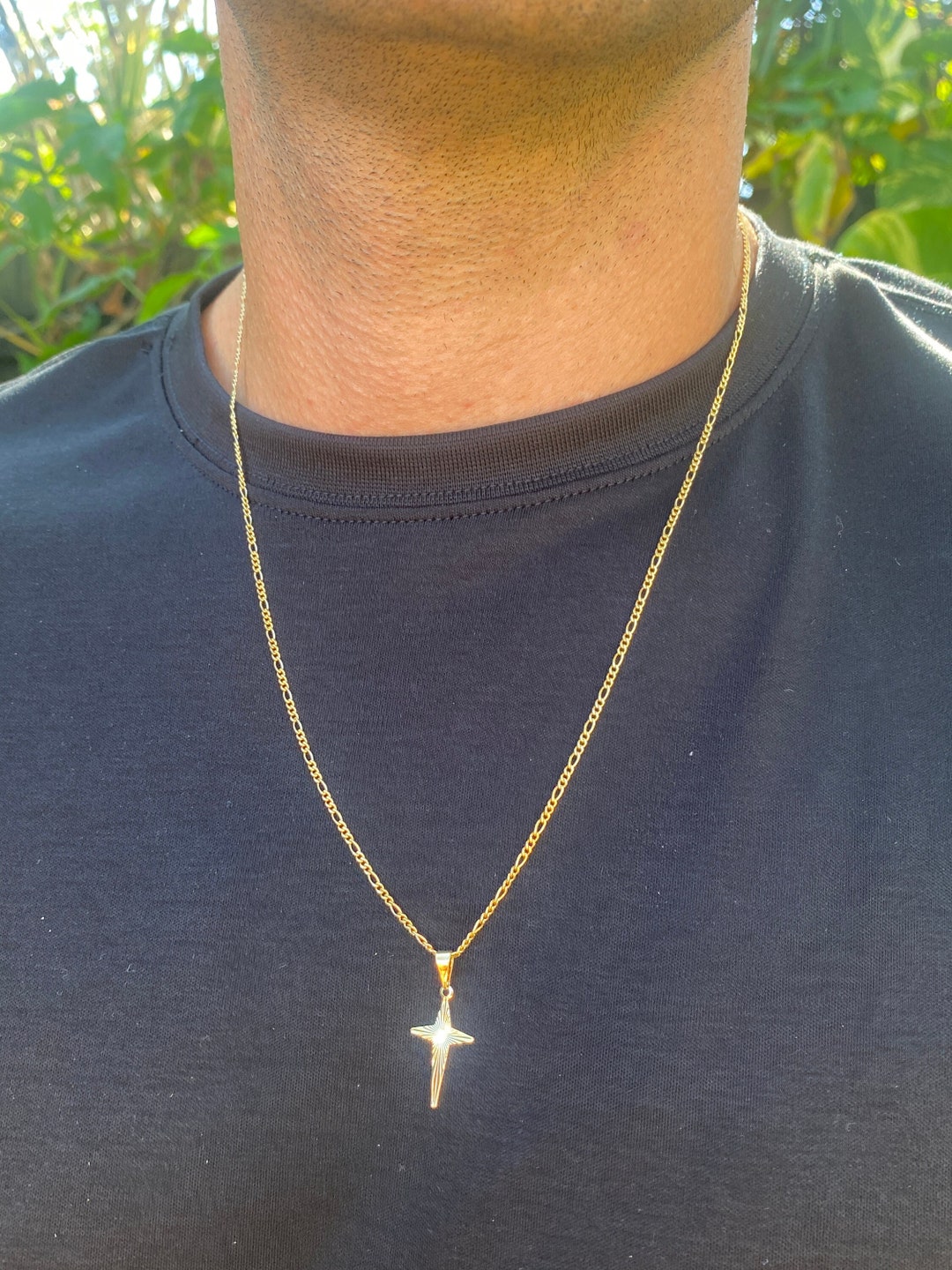 18K Cross Pendant Necklace for Men, Cross Jewelry for Him, Rope Chain ...