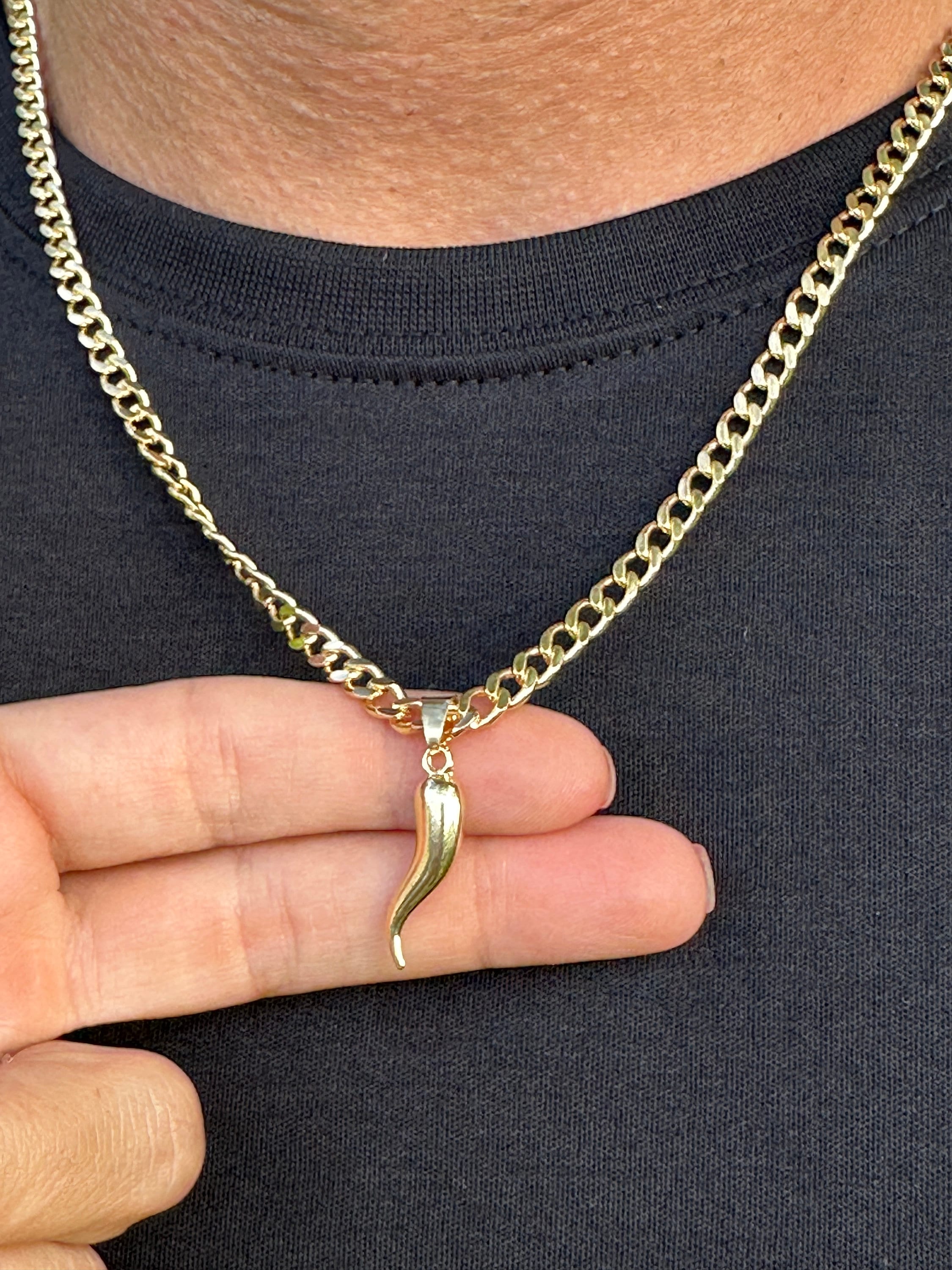 18K Italian Cornicello Necklace, Gold Filled Italian Amulet Necklace ...