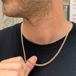 18K Gold Cuban Link for Men, Thick Chains, Mens Necklace, Waterproof ...