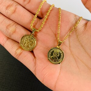 18K Mens Necklace With Coin Charm, Gold Filled Rope Chain for Man ...