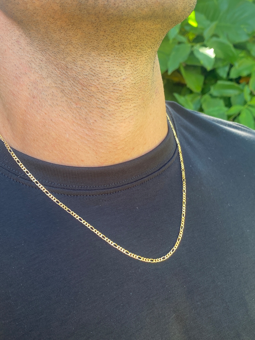 18K Gold Figaro Chain, 2.5mm Men's Gold Necklace, Figaro Chain for Men ...