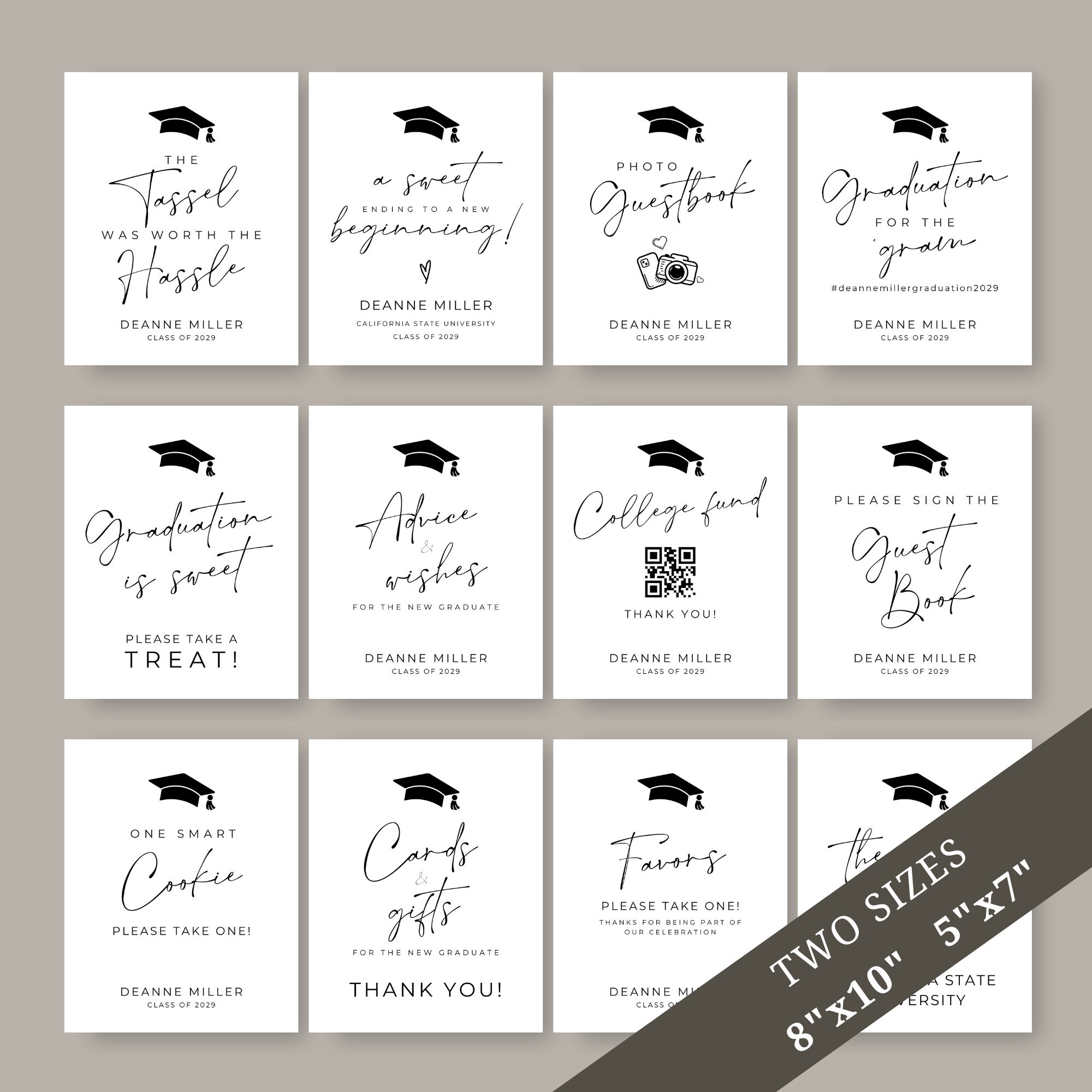 Graduation Party Sign Template Bundle, Graduation Advice Card, Modern ...