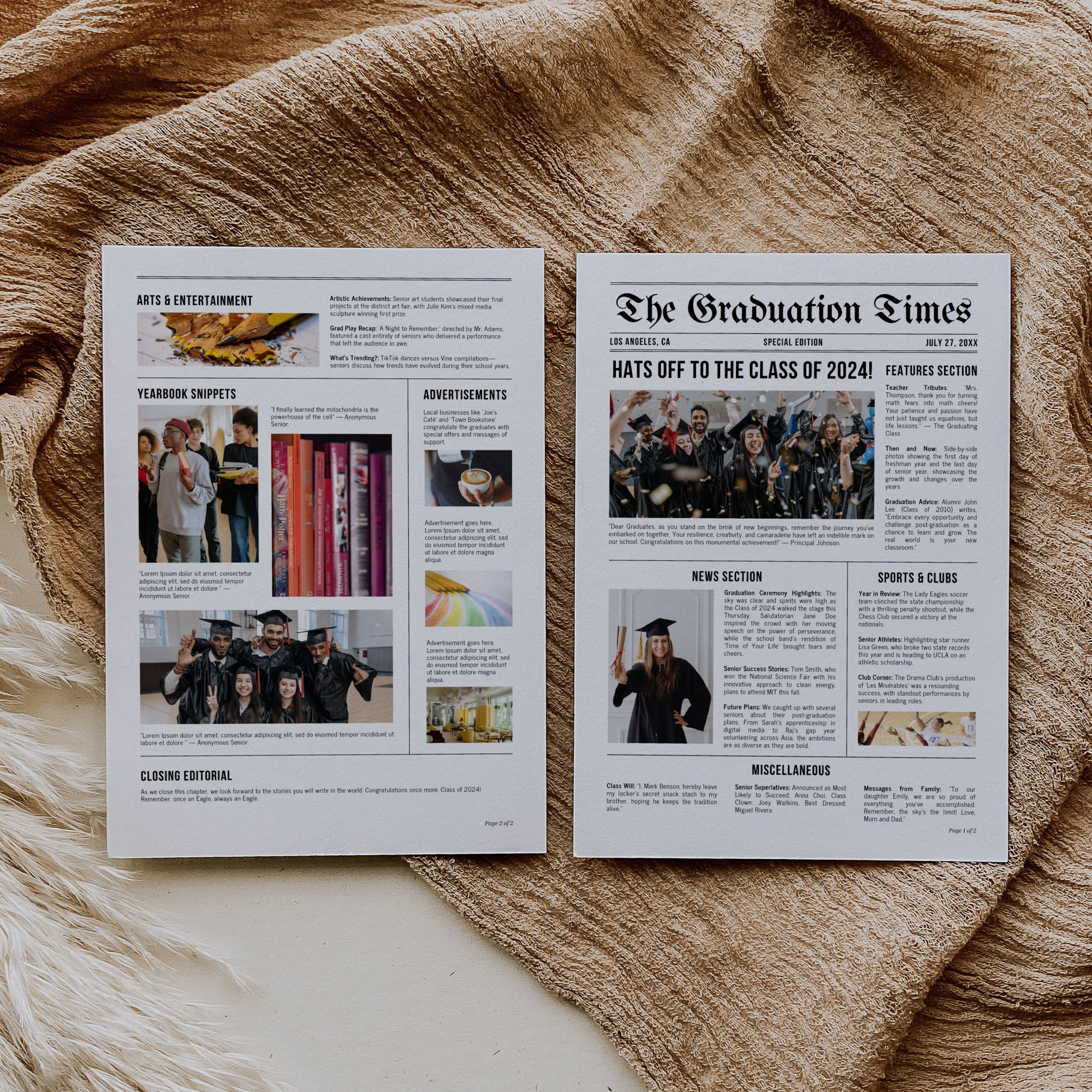 Graduation Newspaper Template, 2-page Editorial Newspaper, Senior ...
