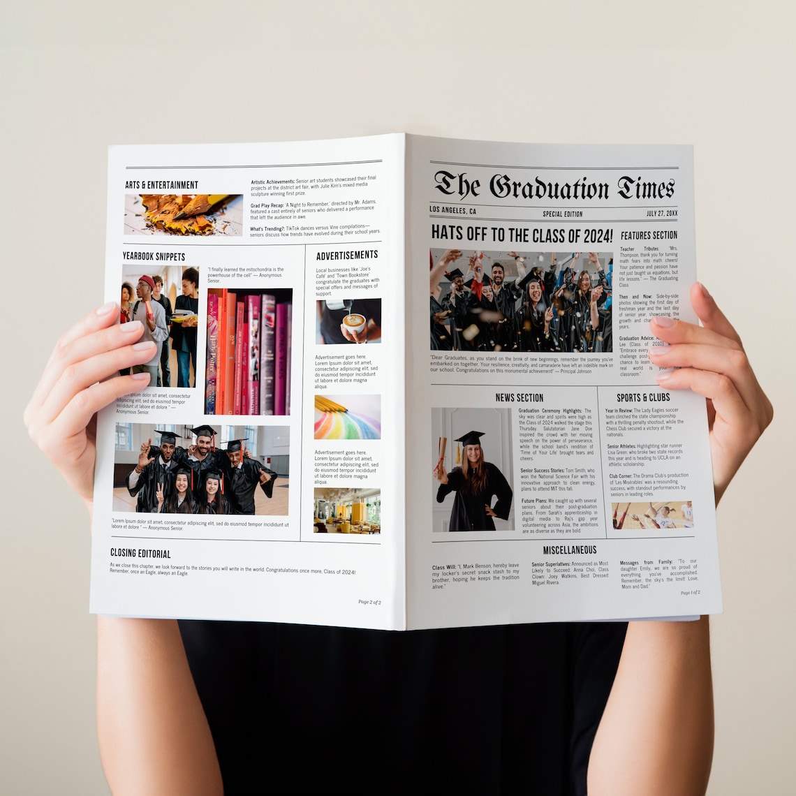 Graduation Newspaper Template, 2-page Editorial Newspaper, Senior ...