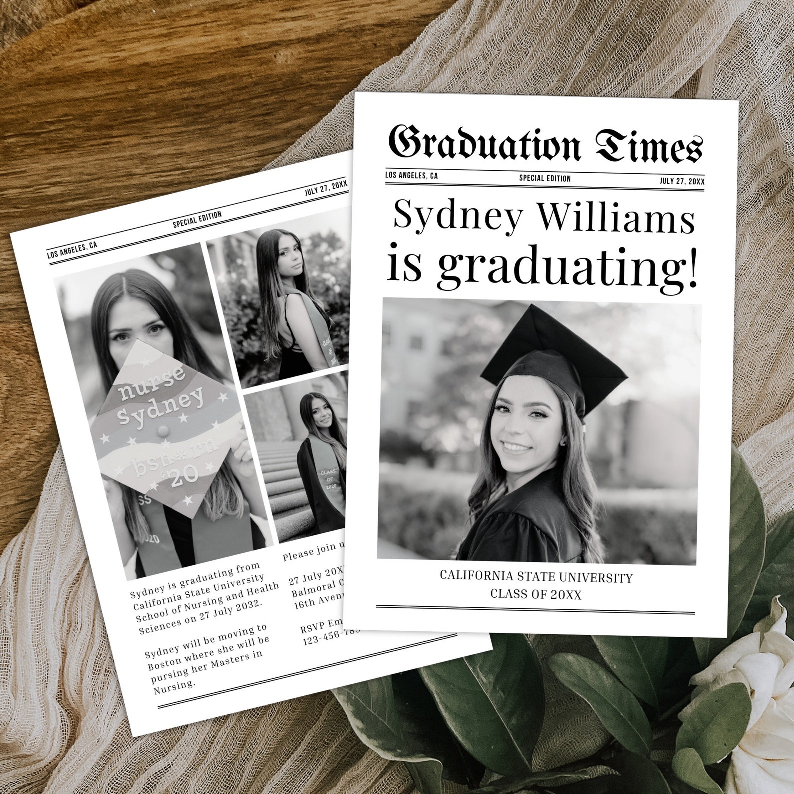 Graduation Party Invitation, Newspaper Announcement Template With Photo ...