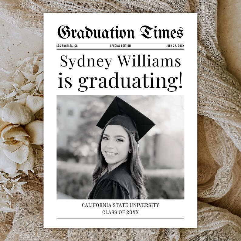 Graduation Party Invitation, Newspaper Announcement Template With Photo ...