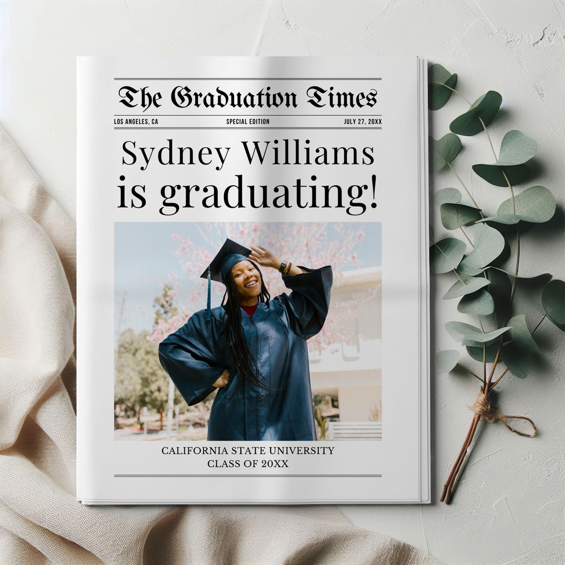 Graduation Newspaper Template: Senior Photo Keepsake (canva Editable ...