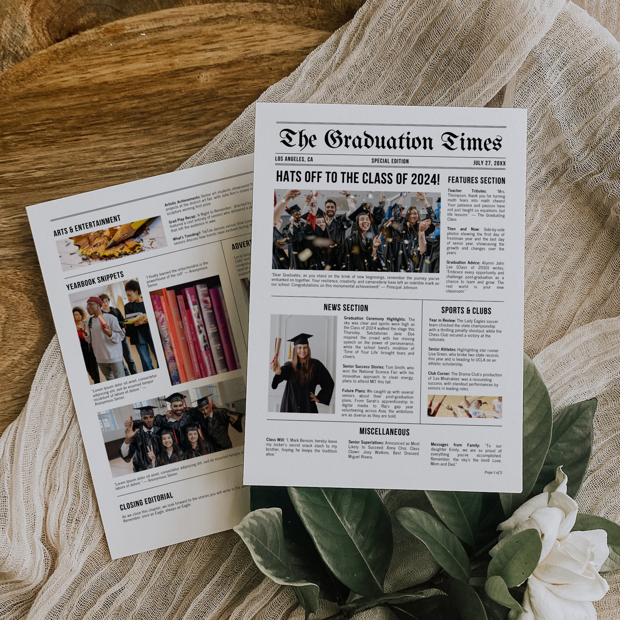 Graduation Newspaper Template, 2-page Editorial Newspaper, Senior ...