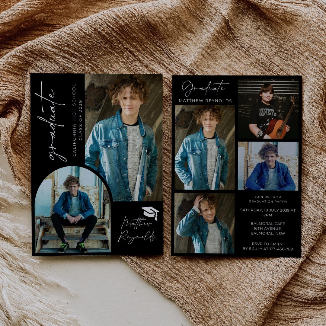 Graduation Announcement Template With Photos, Editable in Canva, Senior ...