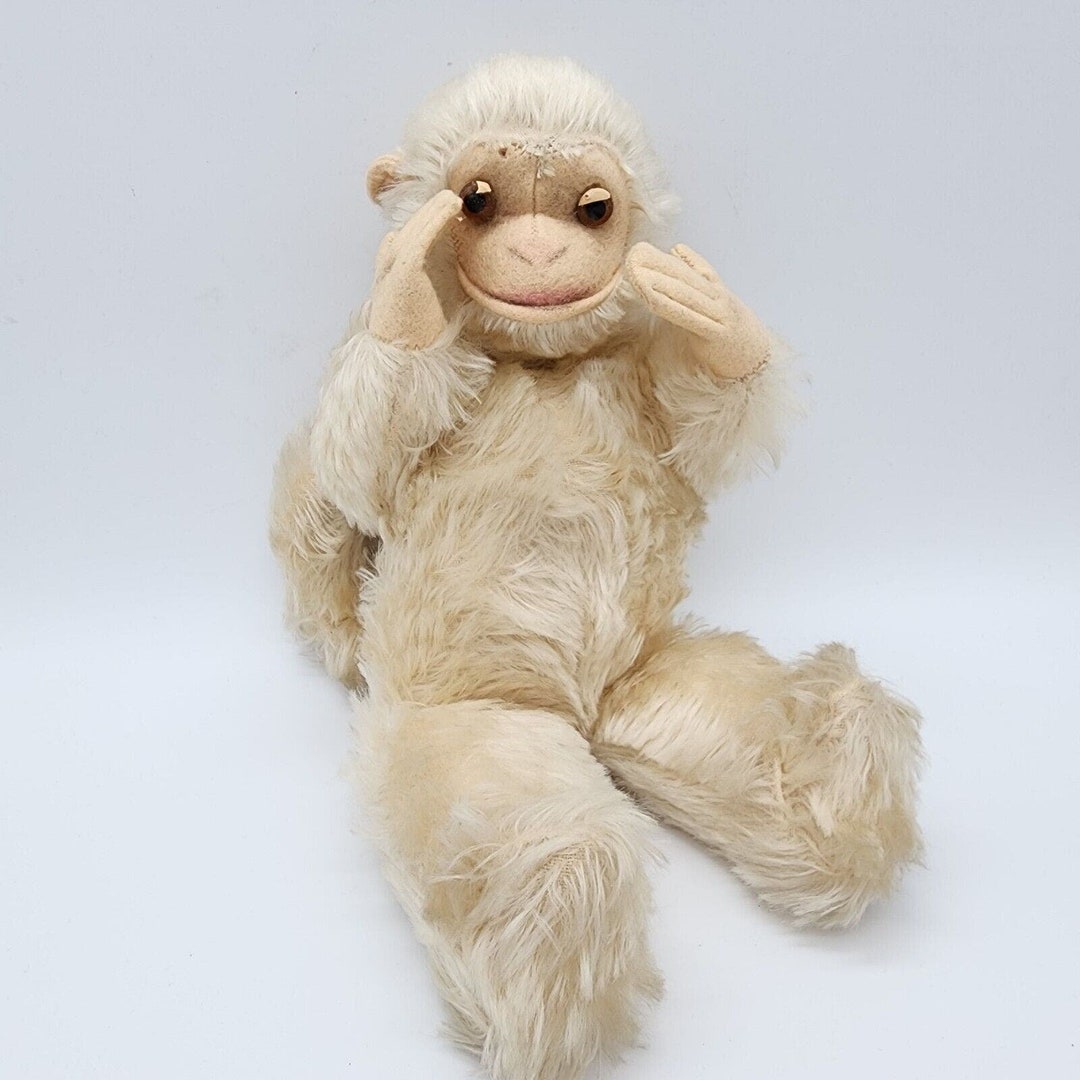 Vintage Schuco German Monkey Plush Cream Long Hair Hard Brown Eyes ...