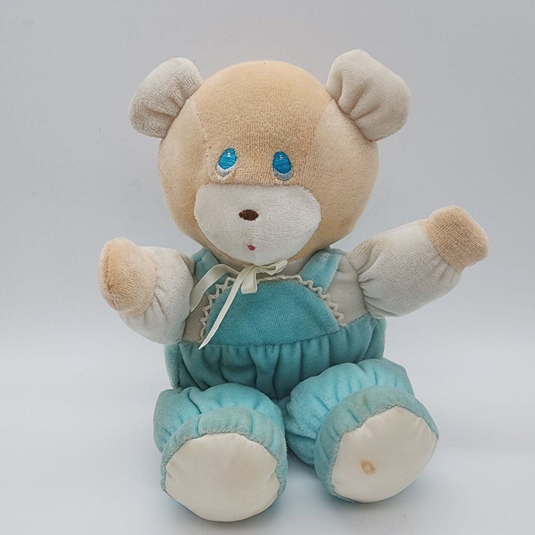 Vintage Eden Plush Bear Stuffed Animal Blue Velour Overalls Stitched ...