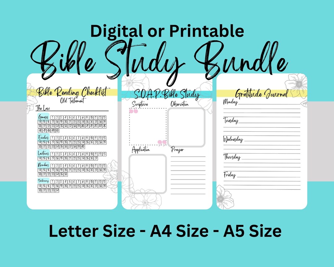 Printable or Digital Bible Study Bundle, Gratitude Journal, Prayer ...