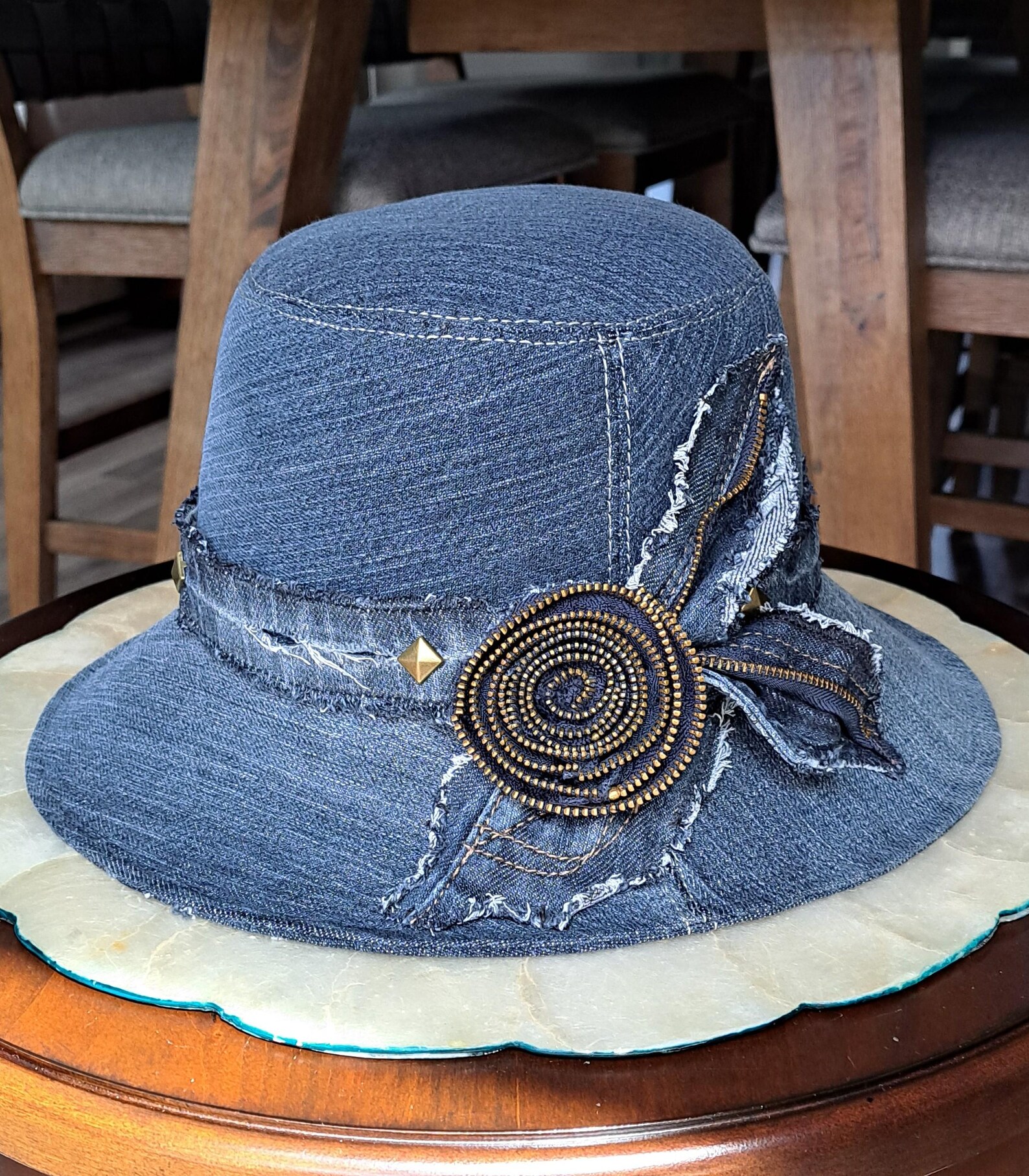 Upcycled Denim Hat With Rose Brooch: Bohemian Chic Style - Etsy