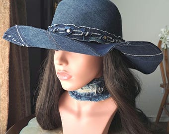 Upcycled Denim Hat With Patchwork,embroidery and Copper Button /perfect ...
