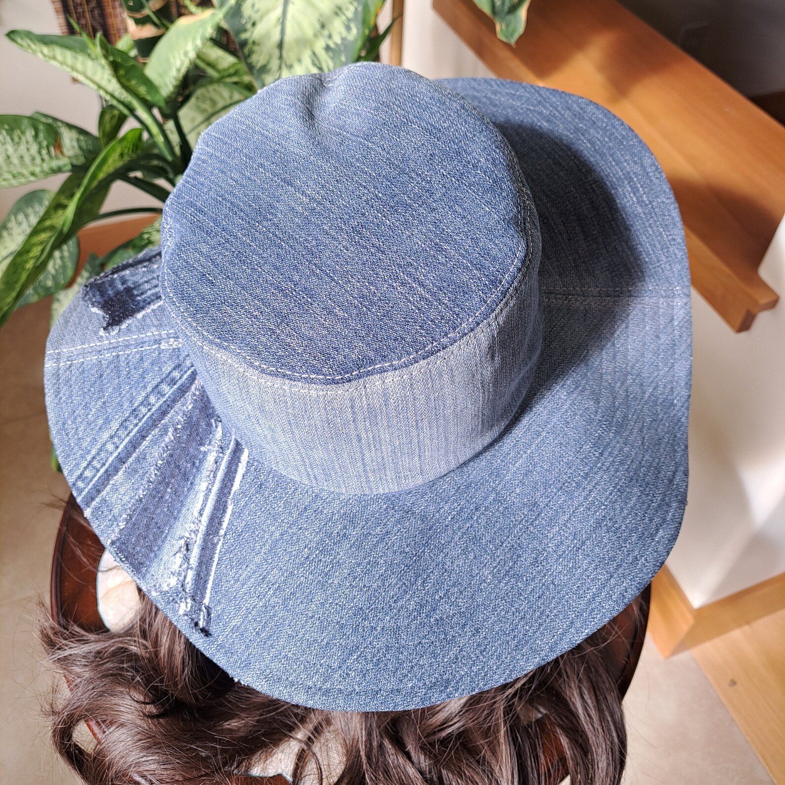 Denim Sun Hat With Unique Patchwork Embroidery and Rivets - Etsy