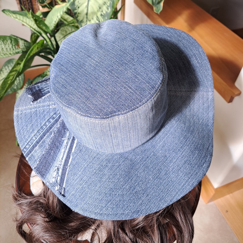 Denim Sun Hat With Unique Patchwork Embroidery and Rivets - Etsy