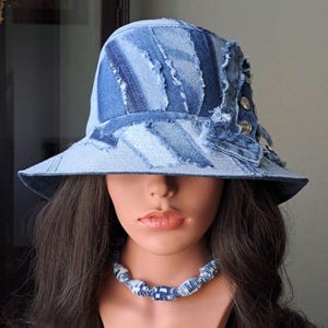 Upcycled Denim Hat With Patchwork and Silver Buttons /perfect Gift/see ...