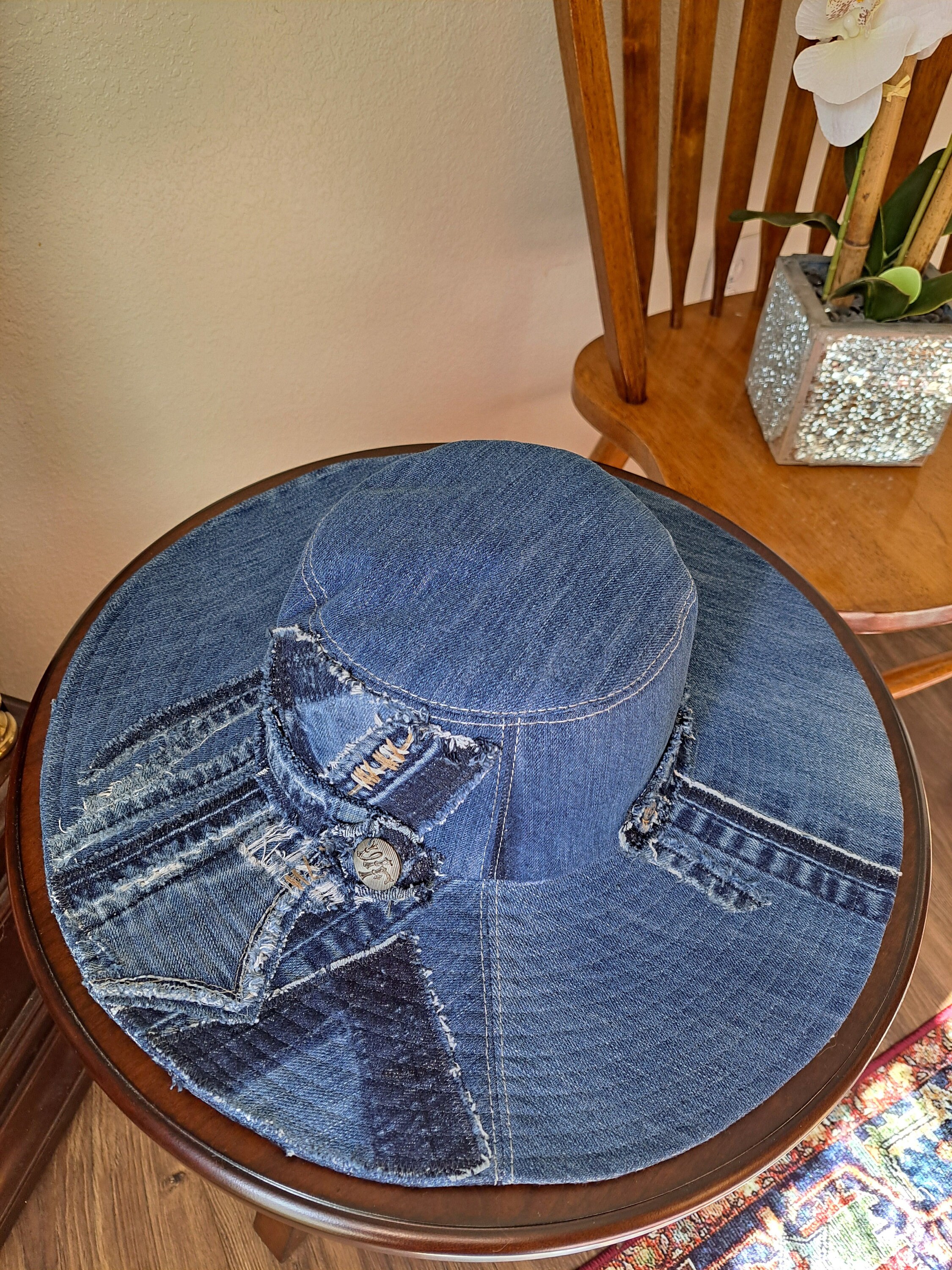 Upcycled Denim Hat With Patchwork ,embroidery and Distressed Band ...