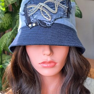 Upcycled Denim Hat With Short Brim and Embroidery Patch/ Perfect Gift ...
