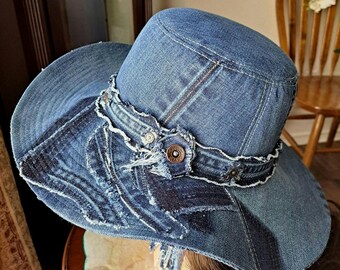 Upcycled Denim Hat With Patchwork,embroidery and Copper Button /perfect ...