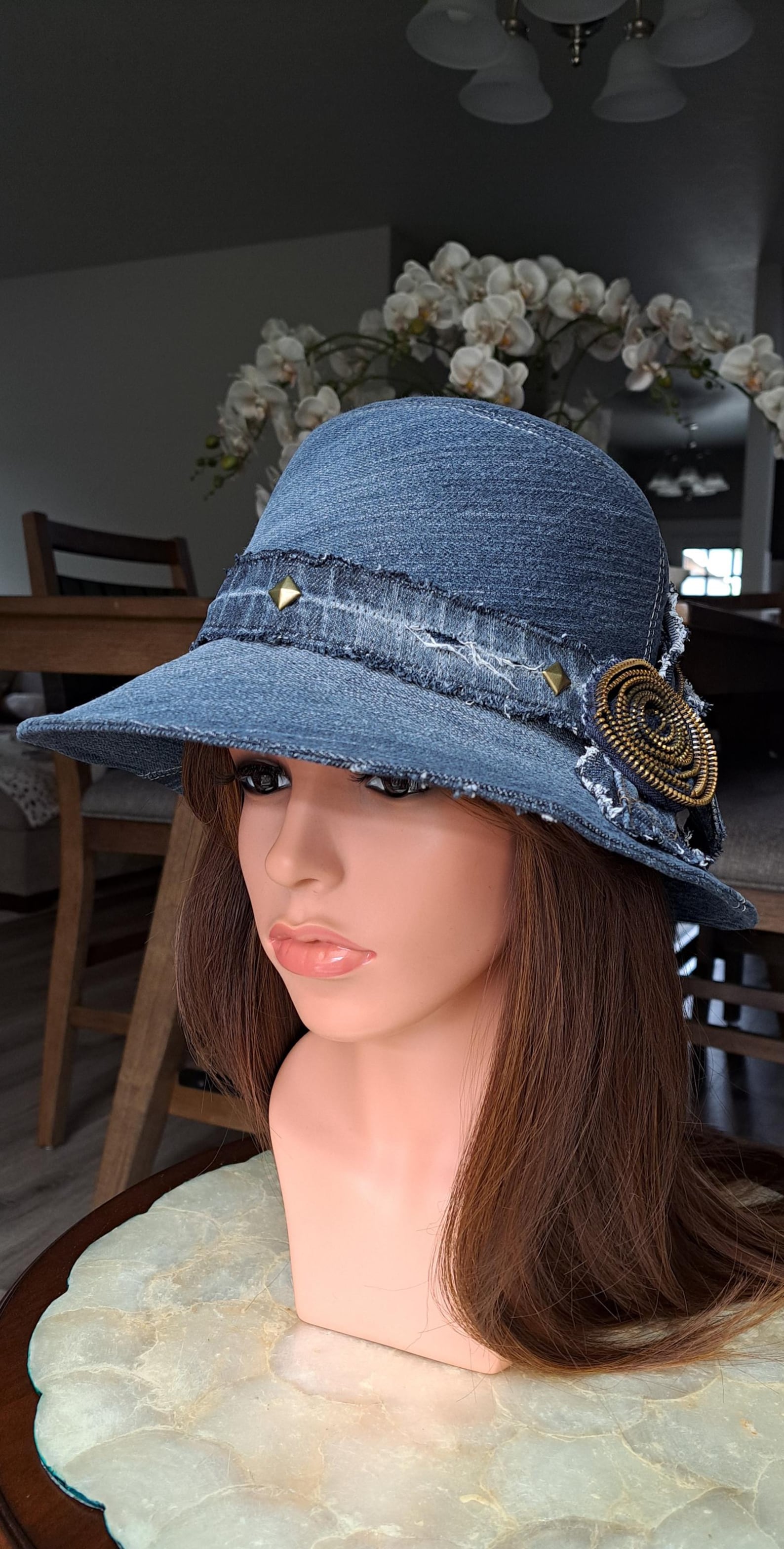Upcycled Denim Hat With Rose Brooch: Bohemian Chic Style - Etsy