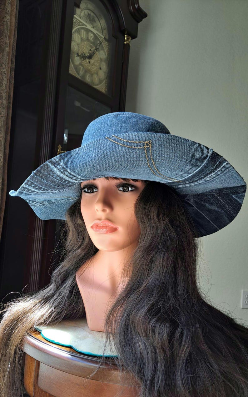 Upcycled Denim Hat With Patchwork ,distressed Headband and Rose ...