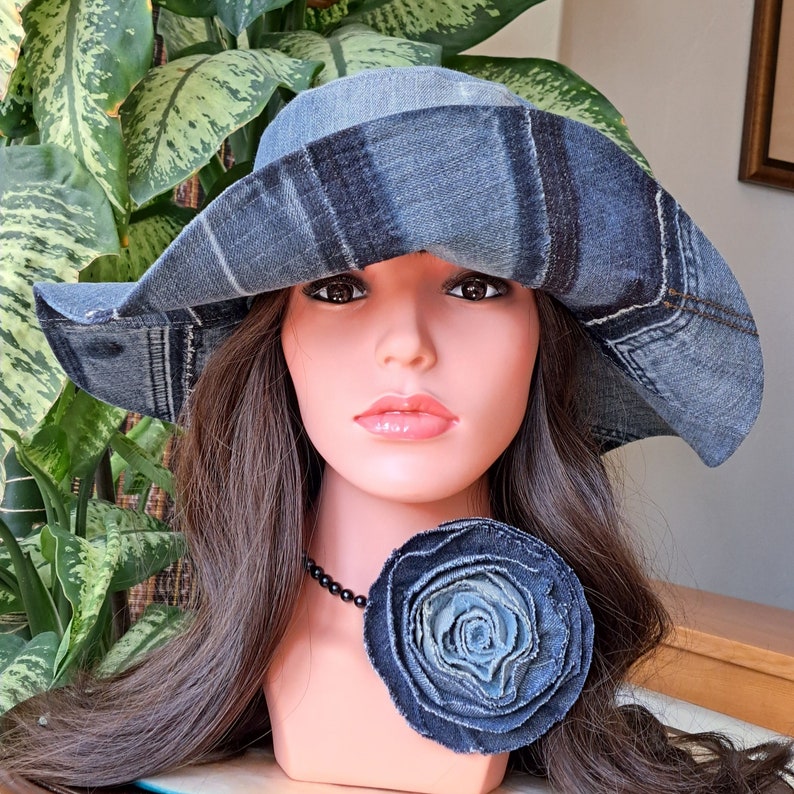 Upcycled Denim Hat With Distressed Band and Rivets/ Perfect - Etsy