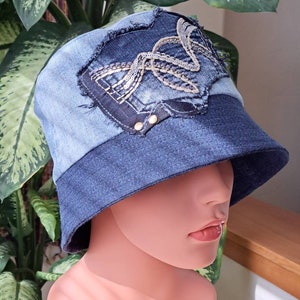 Upcycled Denim Hat With Short Brim and Embroidery Patch/ Perfect Gift ...