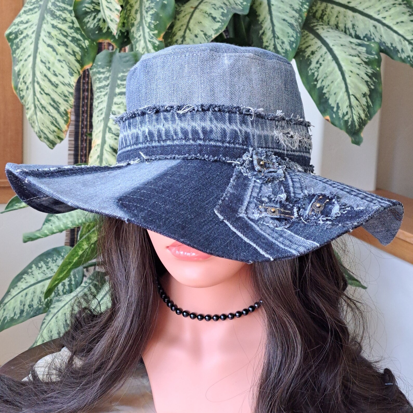 Upcycled Denim Hat With Distressed Band and Rivets/ Perfect - Etsy