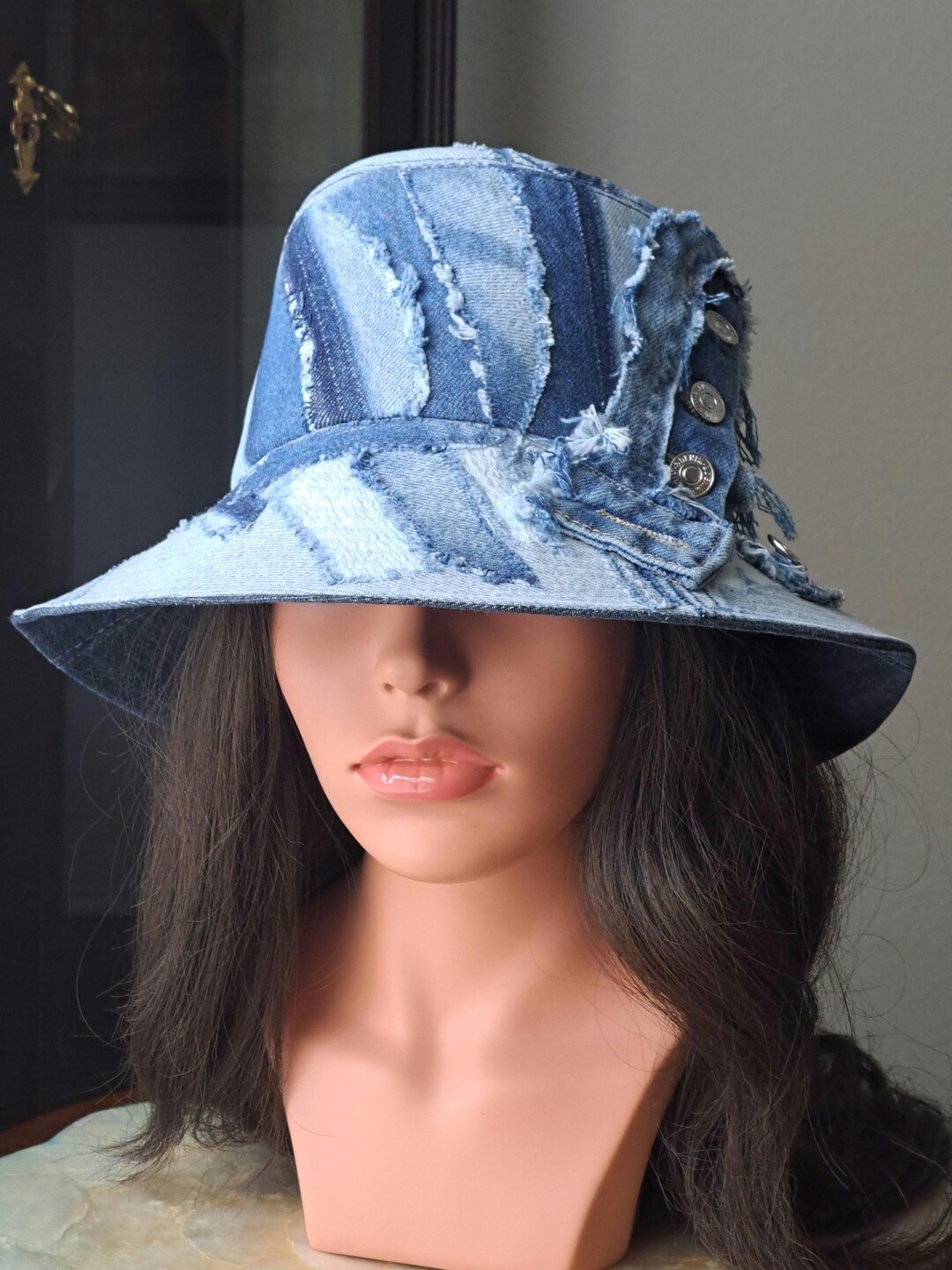 Upcycled Denim Hat With Patchwork and Silver Buttons /perfect Gift/see ...