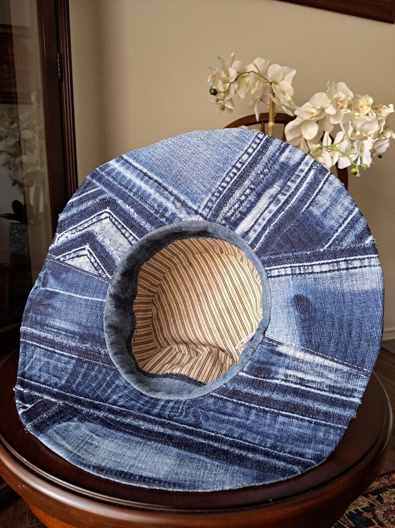 Upcycled Denim Sun Hat With Unique Patchwork, Rivets and Button ...