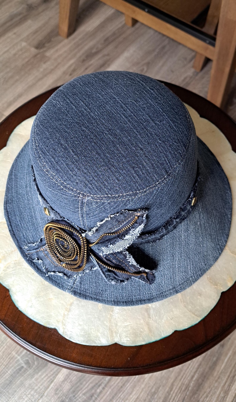 Upcycled Denim Hat With Rose Brooch: Bohemian Chic Style - Etsy