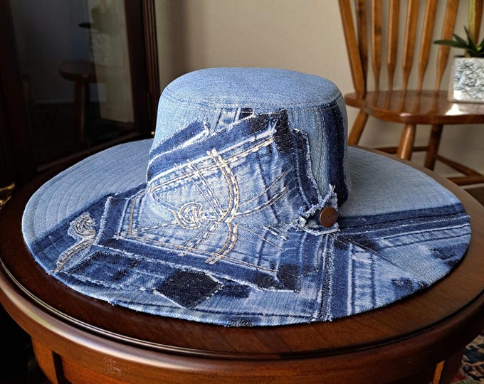 Upcycled Denim Hat With Patchwork,embroidery and Copper Button /perfect ...